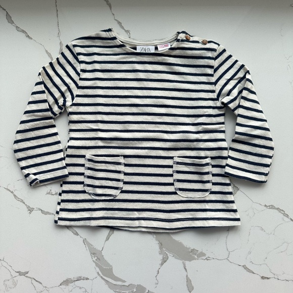 Zara | Shirts & Tops | Zara Girls 23y Striped Tee With Pockets | Poshmark